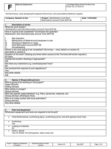 Method Statement Pdf Safety Scaffolding