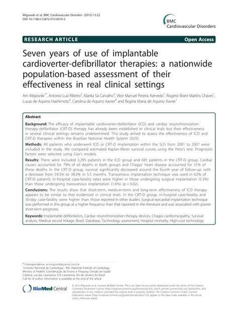 Pdf Seven Years Of Use Of Implantable Cardioverter Defibrillator Therapies A Nationwide