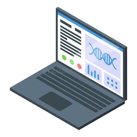Isometric Genome Sequencing Data On Laptop Screen Stock Vector