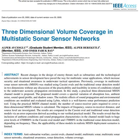 Our Paper Three Dimensional Volume Coverage In Multistatic Sonar Sensor Networks” Has Been