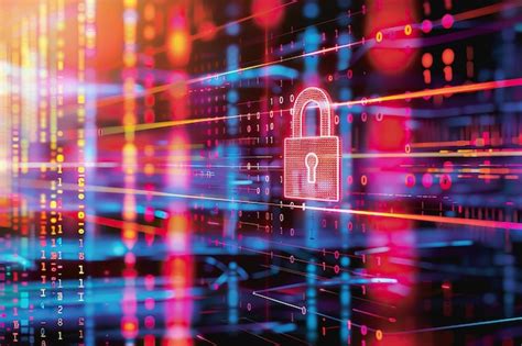 holographic padlock amidst data streams and binary code in hightech security setting premium