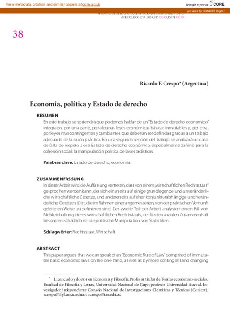 Pdf Economía Política Y Estado De Derecho Ricardo F Crespo