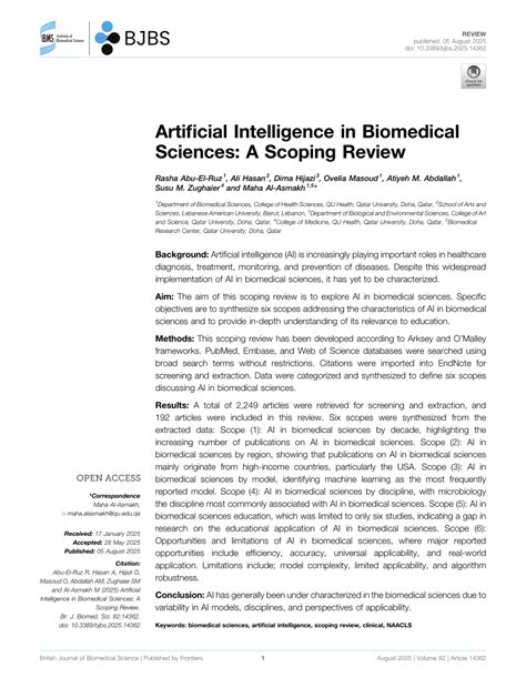 Pdf Artificial Intelligence In Biomedical Sciences A Scoping Review