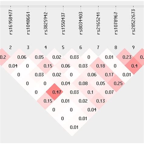 Pairwise Linkage Disequilibrium Plot For The Snv R² Represents The