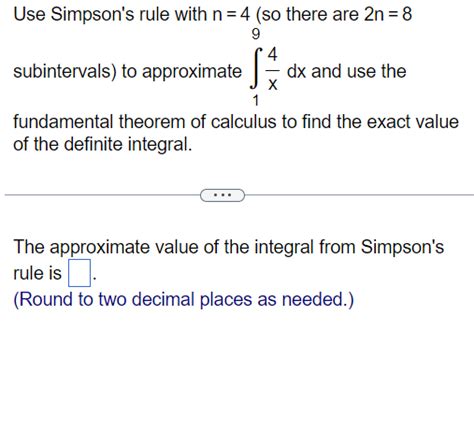 Use Simpson S Rule With N 1 So There Are 2n 2 Chegg Com