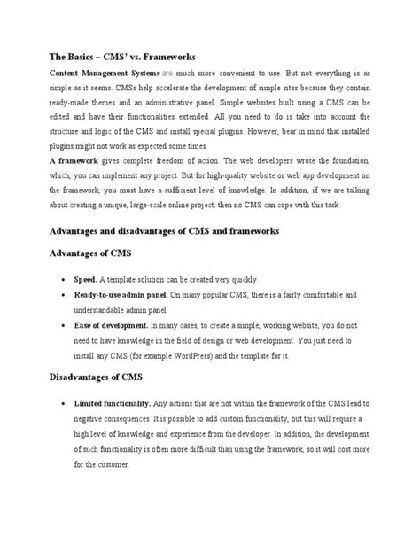 The Basics Cms Vs Frameworks Content Management Systems Pdf