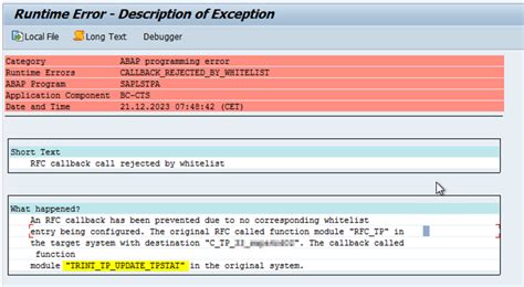 RFC Callback Call Rejected By Whitelist SAP Basis World