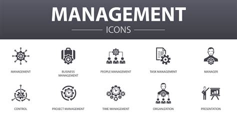 관리 간단한 개념 아이콘을 설정 합니다 관리자 제어 조직 프리 젠 테이 션 등의 아이콘을 포함 하는 웹 로고 Uiux에 사용할 수 있습니다 프로젝트 관리에 대한 스톡 벡터