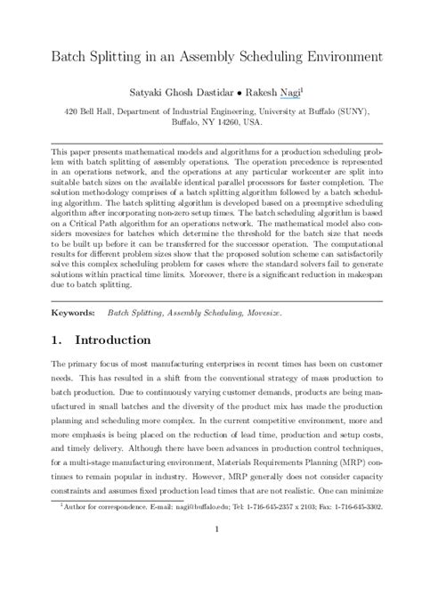 Pdf Batch Splitting In An Assembly Scheduling Environment