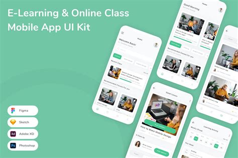 电子学习和在线课堂移动应用app Ui Kit Fig Psd Sketch Xd 云瑞设计