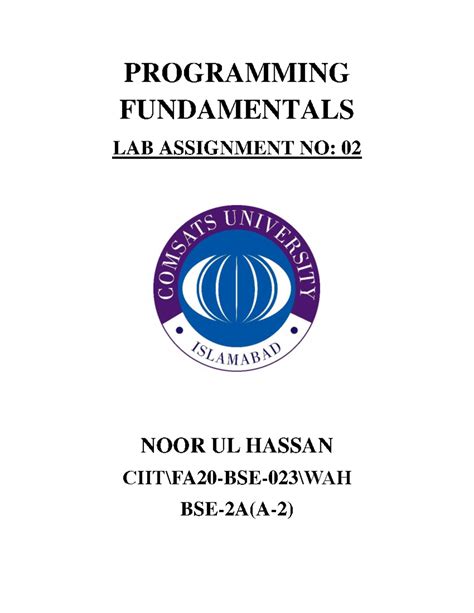 Lab Assignment 02 Lab Practices Programming Fundamentals Lab