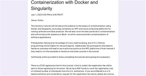 We Are Hosting An Online Hands On Tutorial On Containerization With Docker And Singularity On