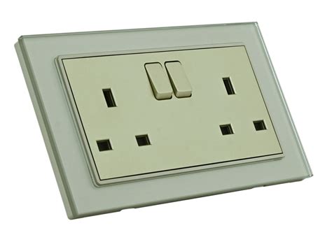 Glass Panel Bs 13a Double Electrical Socket Wall Switch Socket China