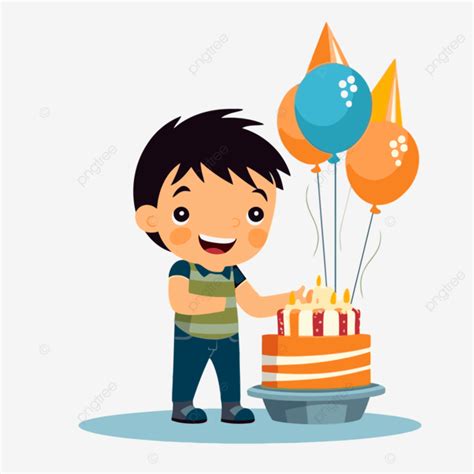 عيد ميلاد سعيد يا بني المتجه صبي تزيين الكيك لعيد ميلاده بالونات كرتون