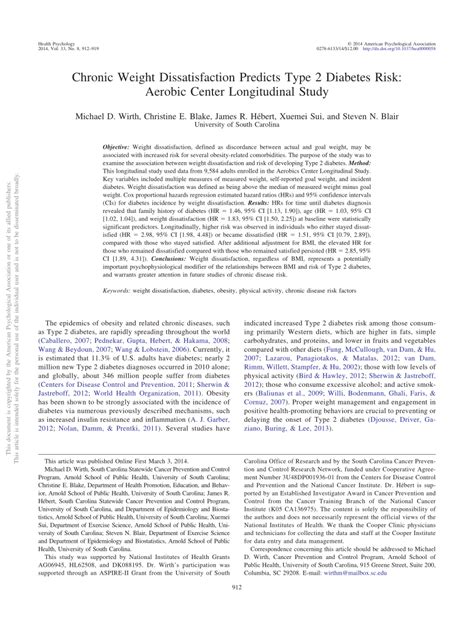 Pdf Chronic Weight Dissatisfaction Predicts Type 2 Diabetes Risk Aerobic Center Longitudinal
