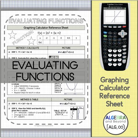 evaluating functions ti 84 graphing calculator reference sheet and p