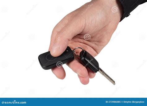 Hand Presses On The Remote Control Car Alarm Systems On White Stock Image Image Of Owner