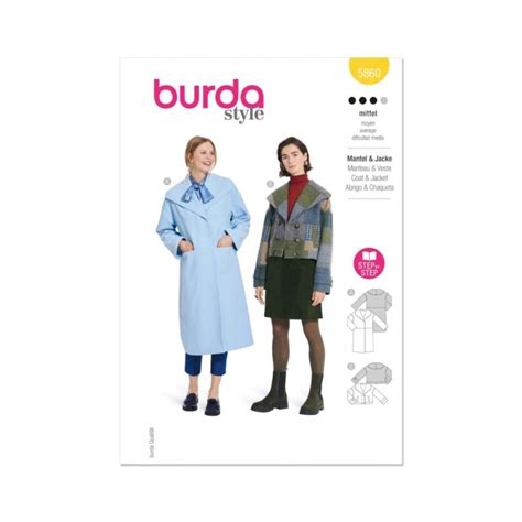 Burda Style Sewing Pattern 5860 Misses Unlined Double Breasted Jacket
