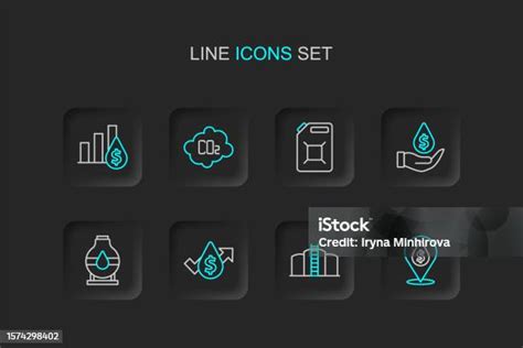 달러 기호 탱크 저장 가격 인상 휘발유 용기 Co2 배출 구름 및 파이 차트 및 아이콘으로 라인 오일 드롭을 설정합니다 벡터 0
