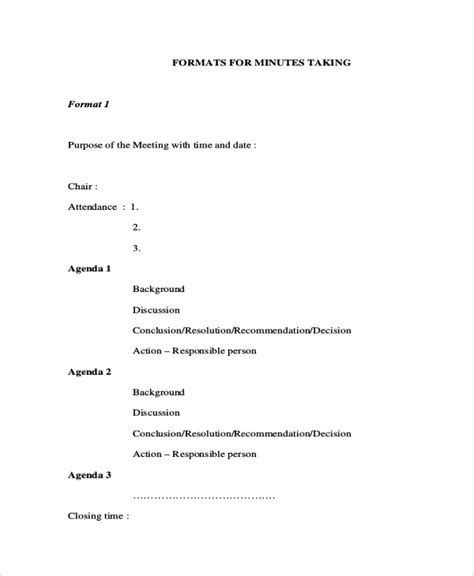 Minutes Writing Template 9 Free Word Pdf Documents Download