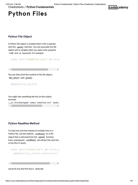 Python Fundamentals Python Files Cheatsheet Codecademy Pdf