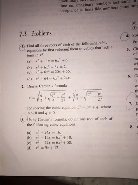 Solved Find All Three Roots Of Each Of The Following Cubic Chegg Com