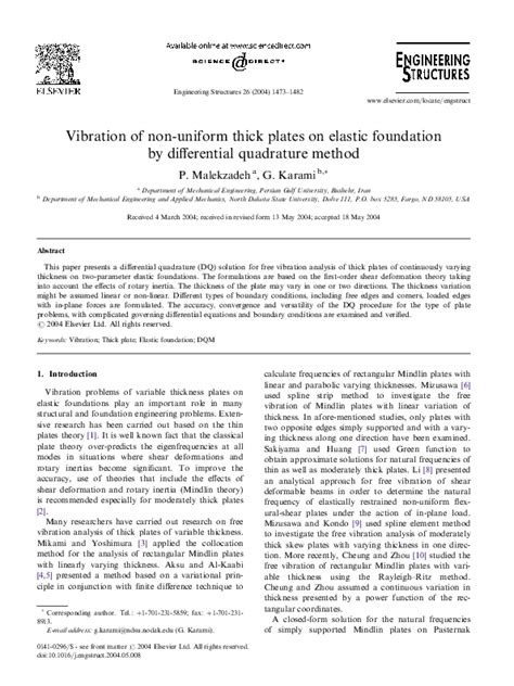 Pdf Vibration Of Non Uniform Thick Plates On Elastic Foundation By Differential Quadrature Method