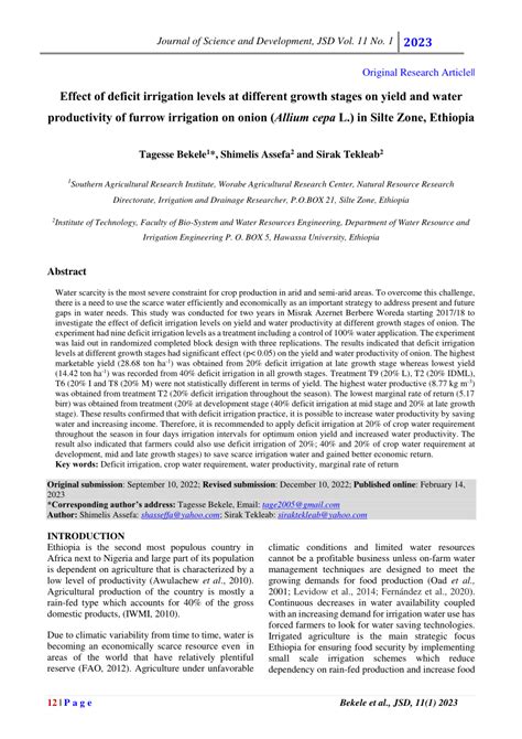 Pdf Effect Of Deficit Irrigation Levels At Different Growth Stages On Yield And Water