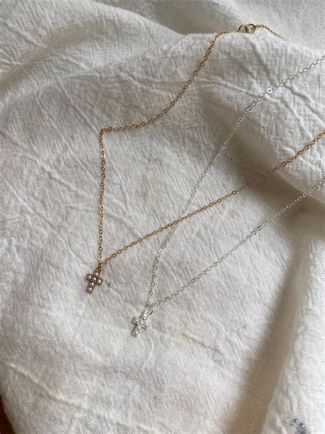 Dainty Pearl Cross Necklace Etsy