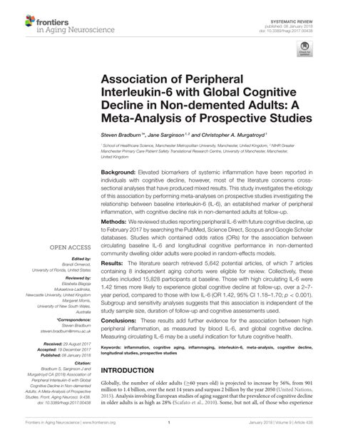 Pdf Association Of Peripheral Interleukin 6 With Global Cognitive