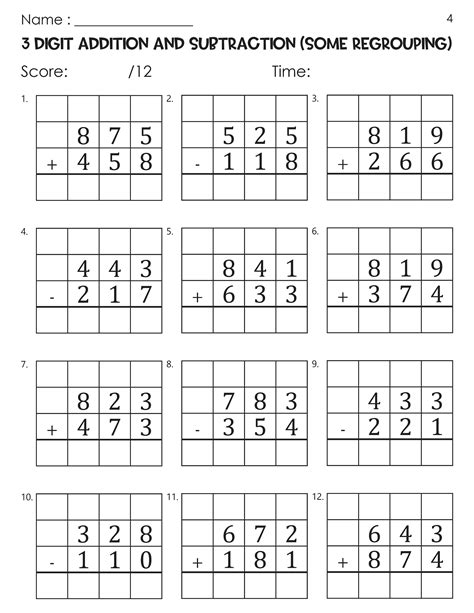 three digit mixed addition and subtraction some regrouping with grid