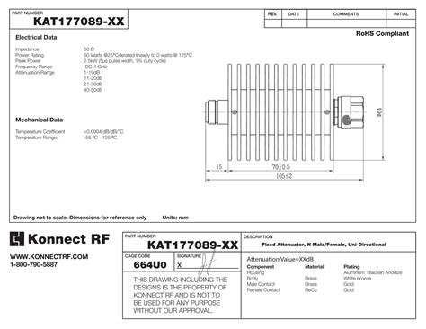Fixed Attenuator N Male Female 50 Ohm Dc 4 Ghz 50 Watts 40 Db 1 2 Vswr Uni Directional