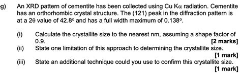 Solved G An Xrd Pattern Of Cementite Has Been Collected