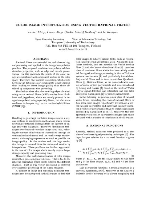 Pdf Color Image Interpolation Using Vector Rational Filters