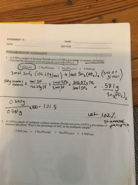 solved experiment 15 name date section postlaboratory