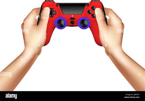 Video Game Realistic Design Concept With Wireless Gamepad Controller In Human Hands On White