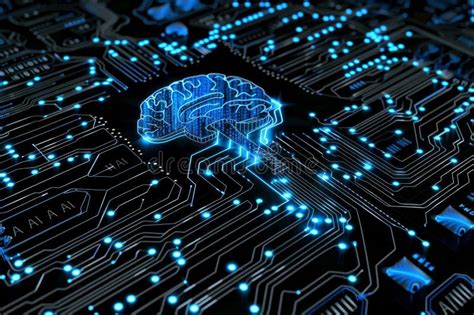 Blue AI Neural Network On Circuit Board Digital Brain Futuristic Tech Artificial Intelligence