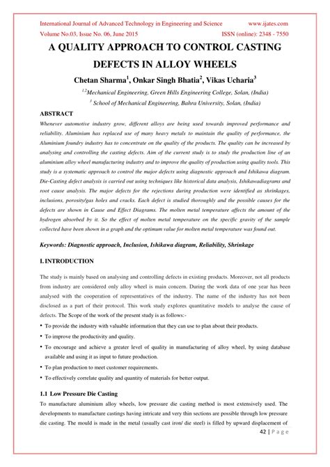 Pdf A Quality Approach To Control Casting Defects In Alloy Wheels