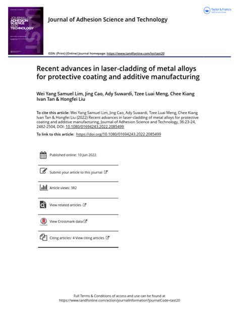 Recent Advances In Laser Cladding Of Metal Alloys For Protective Coating And Additive