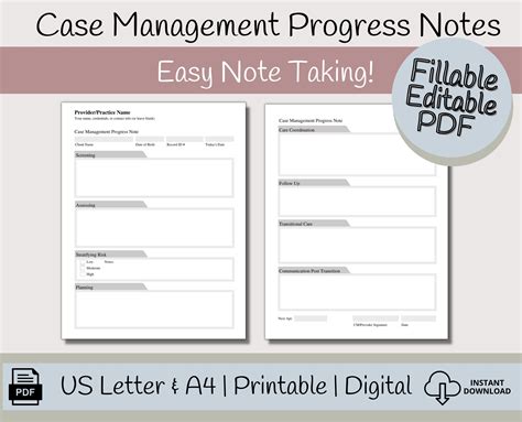 Case Managers Streamline Your Note Taking With This Fillable Pdf Template For Your Progress