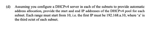 Solved D Assuming You Configure A Dhcpv4 Server In Each Of