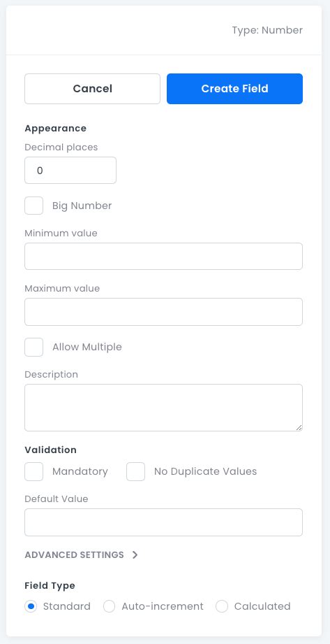 Number Fields 8base Docs