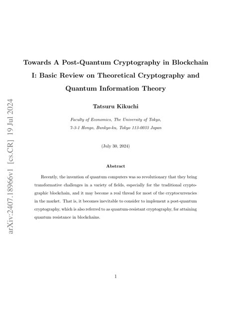 Pdf Towards A Post Quantum Cryptography In Blockchain I Basic Review On Theoretical