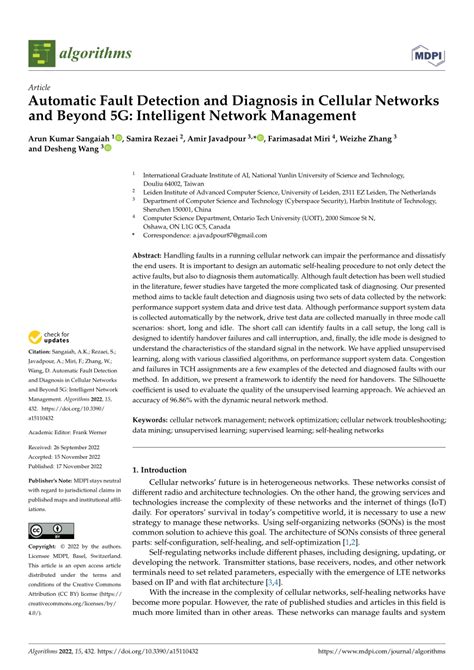 Pdf Automatic Fault Detection And Diagnosis In Cellular Networks And