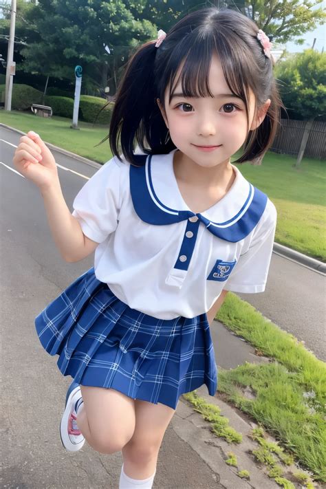 制服を着て路上を走っている少女のクローズアップ SeaArt AI