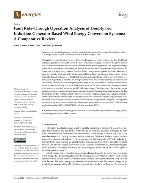 Pdf Fault Ride Through Operation Analysis Of Doubly Fed Induction Generator Based Wind Energy
