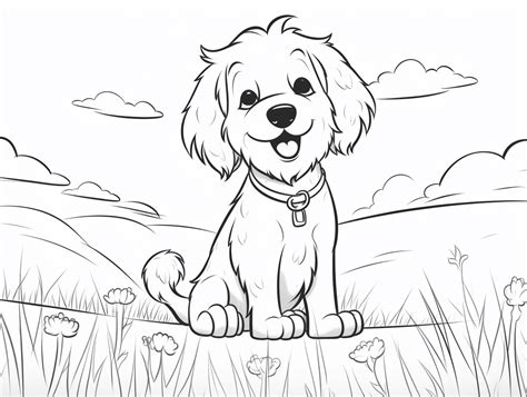 A Cute Happy Cockapoo On A Grassy Hill Coloring Page