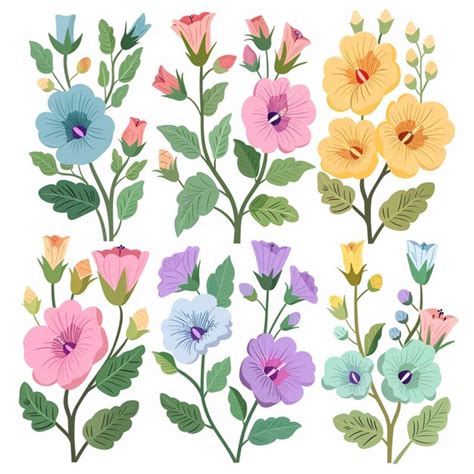 Hollyhock Vector Set Simple And Minima Premium Ai Generated Vector