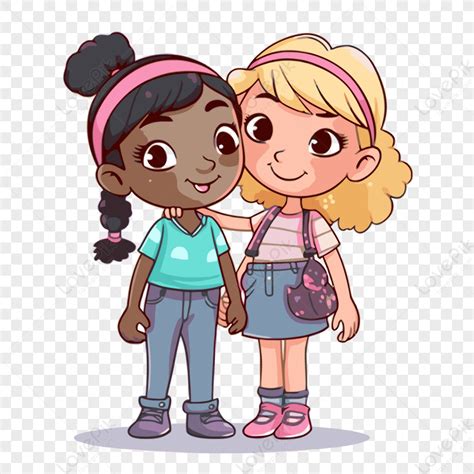 Bff 클립 아트 만화 스타일 벡터 일러스트 레이 션에 손을 잡고 두 여학생몸짓나누는 Png 일러스트 무료 다운로드 Lovepik