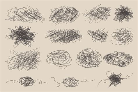 Chaotic Scribble Lines Collection Hand Draw Doodle Crazy Tangled
